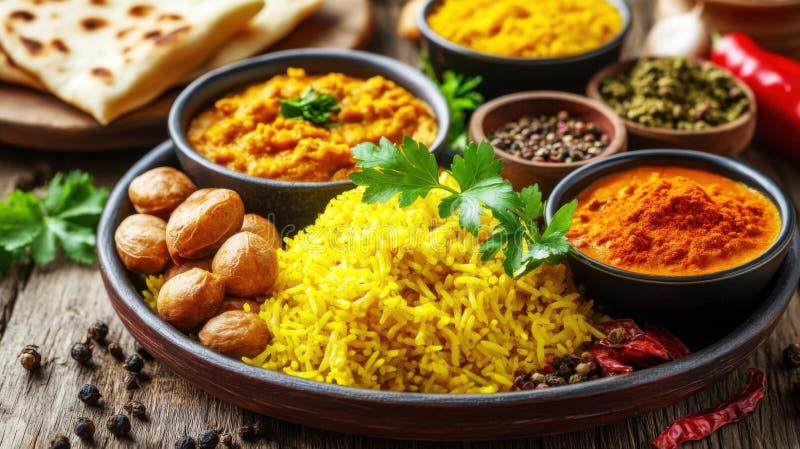 Indian Yellow Rice with Curry Stock Illustration - Illustration of ...