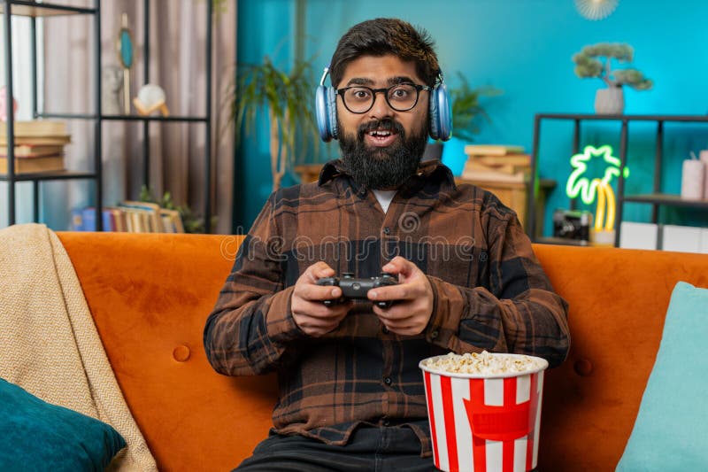 Indian Young Man Using Joystick Controller Playing Video Console Game ...