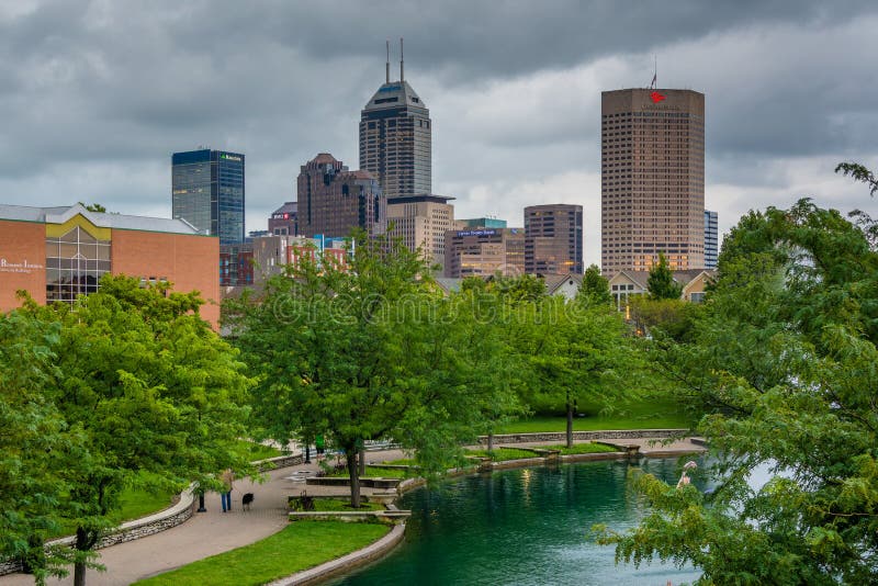 Indiana Central Canal stock photo. Image of facade, skyscraper - 57313704