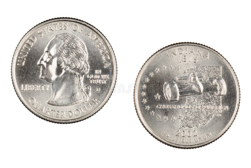 Indiana 2002d State Commemorative Quarter Isolated on a White ...