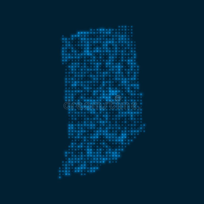 Indiana Dotted Glowing Map. Stock Vector - Illustration of blue, bright ...