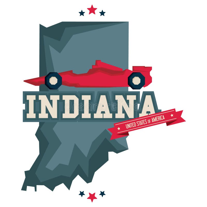 Indiana Map with Car Race. Vector Illustration Decorative Design Stock ...
