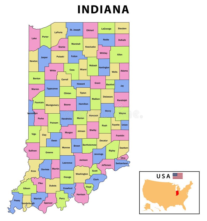 Indiana Map. District Map of Indiana in 2020 Stock Vector ...