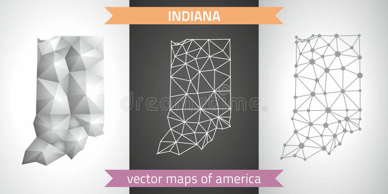 Indiana Set of Grey and Silver Mosaic 3d Polygonal Maps. Graphic Vector ...