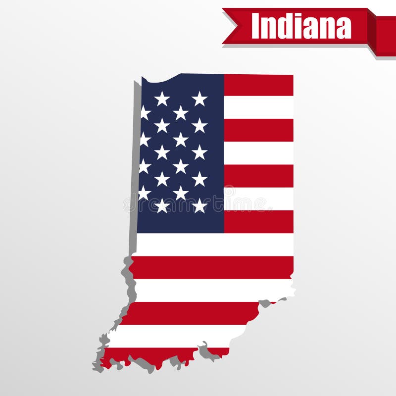 Indiana State Map with US Flag Inside and Ribbon Stock Illustration ...