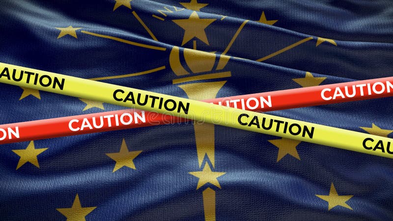 Indiana State Symbol Flag with Caution Tape. 3D Illustration Stock ...