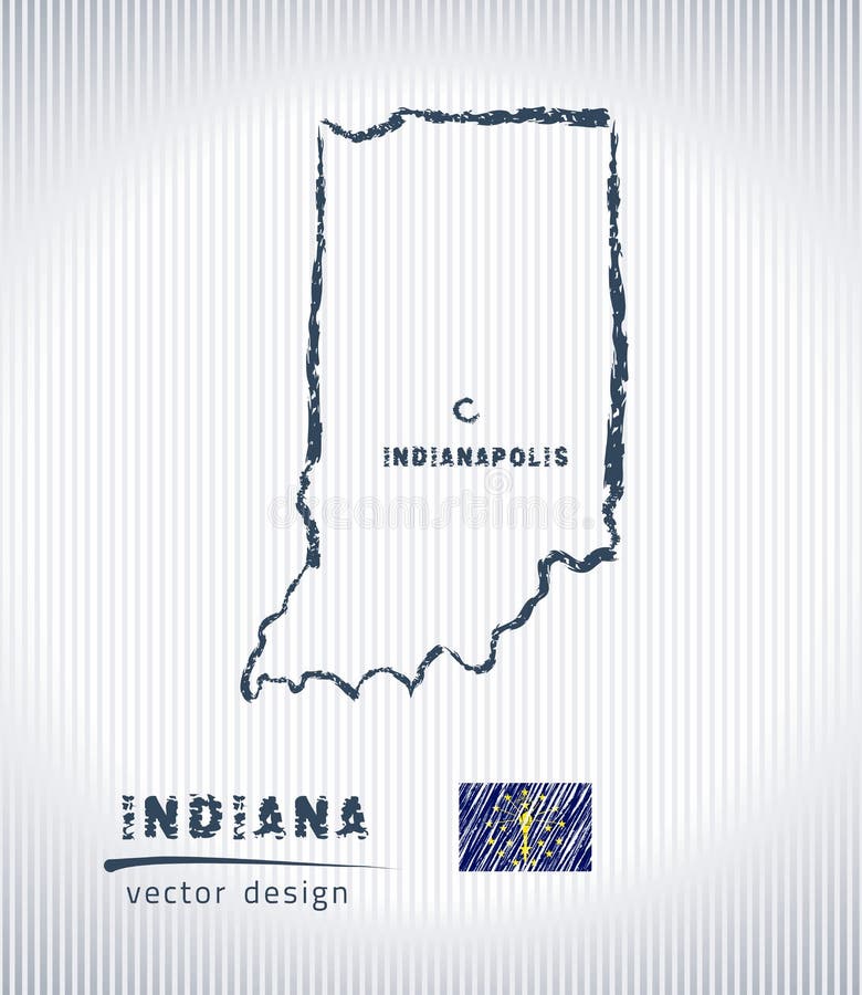 Indiana Flag, Vector Sketch Hand Drawn Illustration on Dark Grunge ...