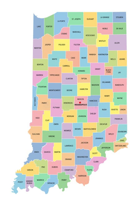 Indiana, U.S. State, Subdivided into 92 Counties, Multi Colored Map ...