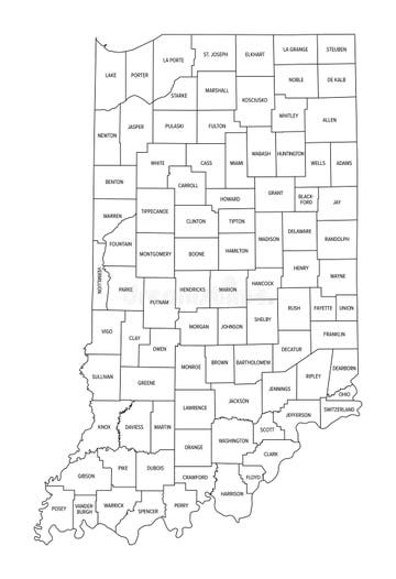State of Indiana Subdivided into 92 Counties, Outline Map Stock Vector ...