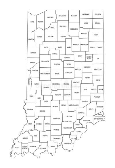 State of Indiana Subdivided into 92 Counties, Outline Map Stock Vector ...