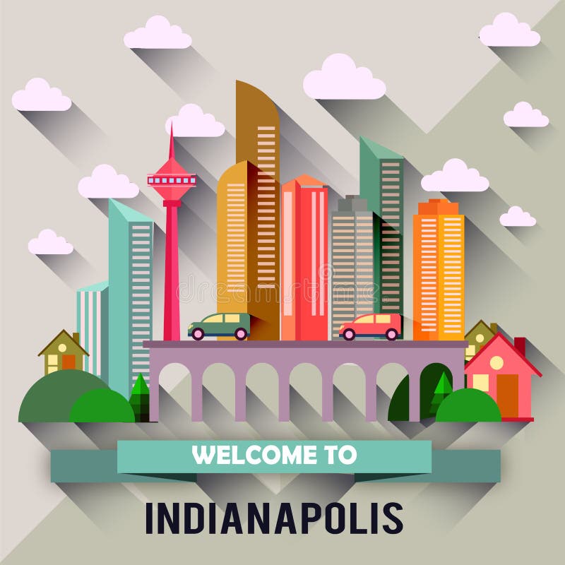 Indianapolis - Flat Design City Vector Illustration Stock Illustration ...