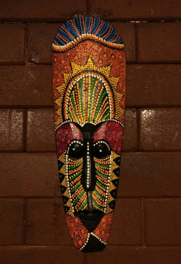 Indians Mask Decoration Design on the Brick Wall Stock Photo - Image of ...