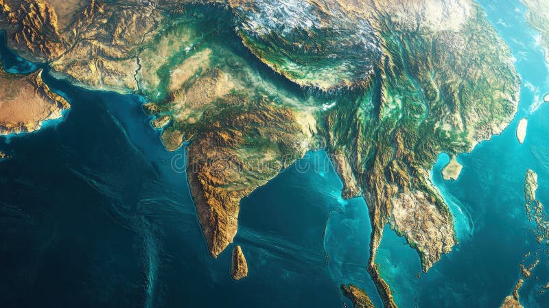 Indias Map with State Borders in Satellite Imagery Stock Illustration ...
