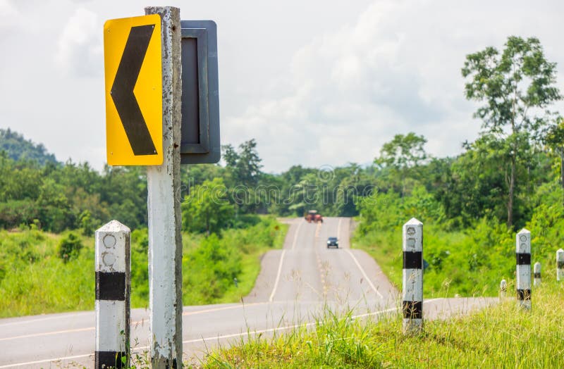 Indicates a Change in the Road Alignment Warning Sign in Thailand Stock ...