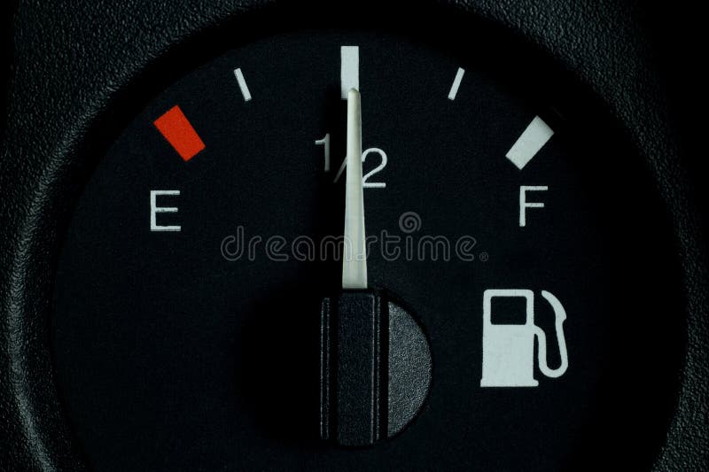 The Indicator on the Car Panel, Half of the Fuel Tank. Close-up Stock ...