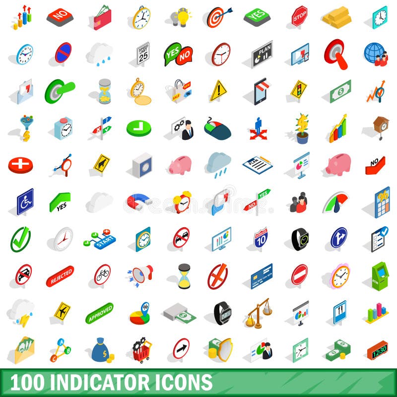 100 Indicator Icons Set, Isometric 3d Style Stock Vector - Illustration ...