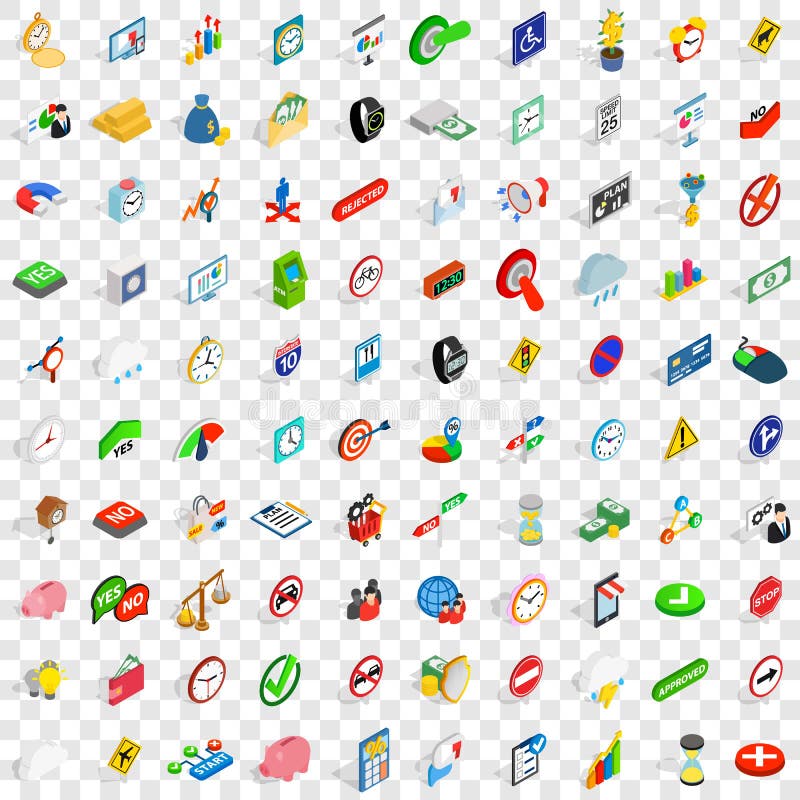 100 Indicator Icons Set, Isometric 3d Style Stock Vector - Illustration ...