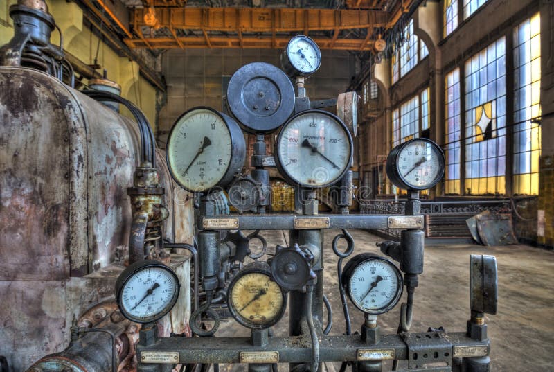 Indicators for the Measurement in an Old Factory Stock Photo - Image of ...