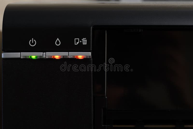 The Indicators on the Printer are Red, the Printer is Broken, Close-up ...