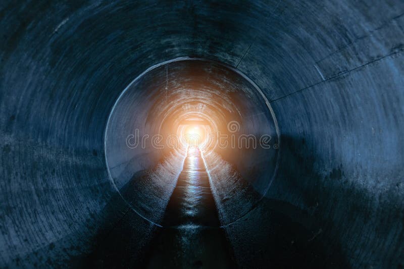 Indide Dark Round Underground Sewer Tunnel Stock Photo - Image of river ...