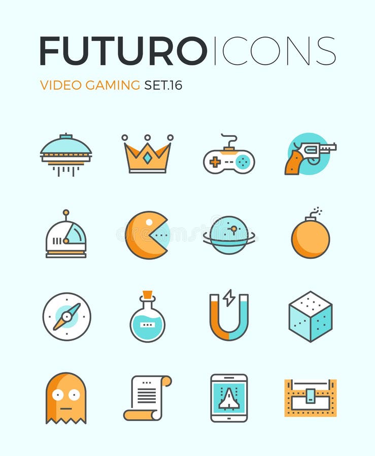 Indie Gaming Futuro Line Icons Stock Vector - Illustration of flat ...