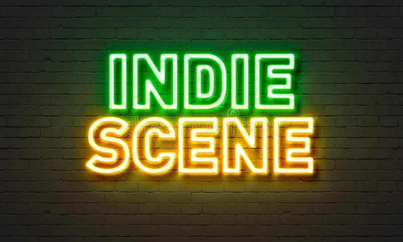 Indie Scene Neon Sign on Brick Wall Background. Stock Illustration ...