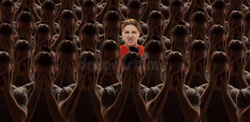 Top View of Grey Crowd of Identical People with Same Emotions and One ...