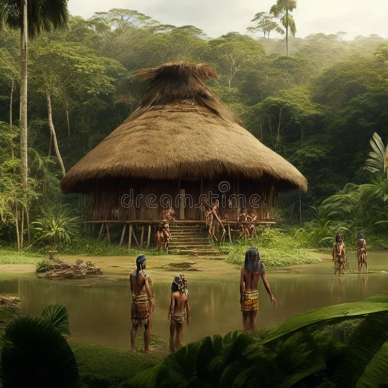 Indigenous Tribe in a Village Surrounded by Trees and Hollows. Stock ...