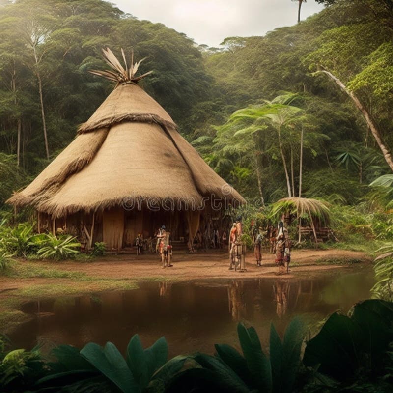 Indigenous Tribe in a Village Surrounded by Trees and Hollows. Stock ...