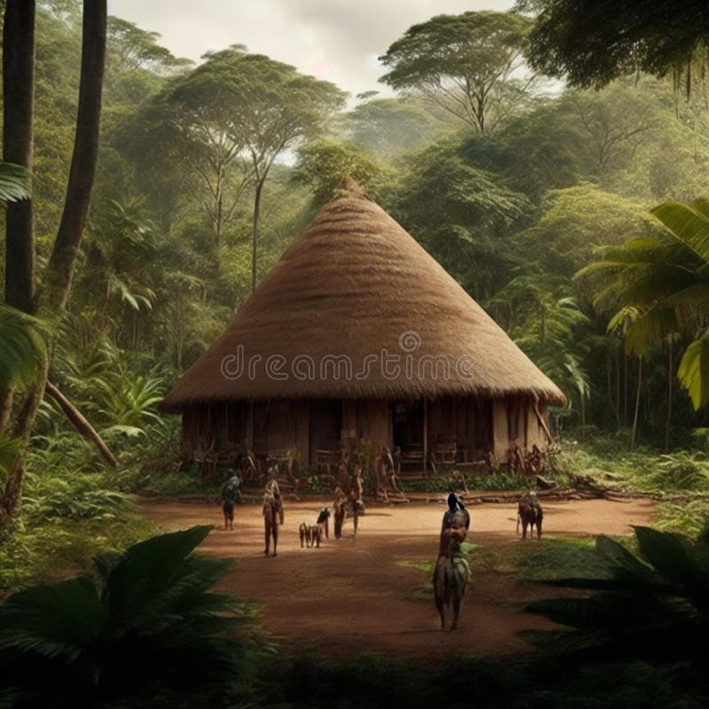 Indigenous Tribe in a Village Surrounded by Trees and Hollows. Stock ...