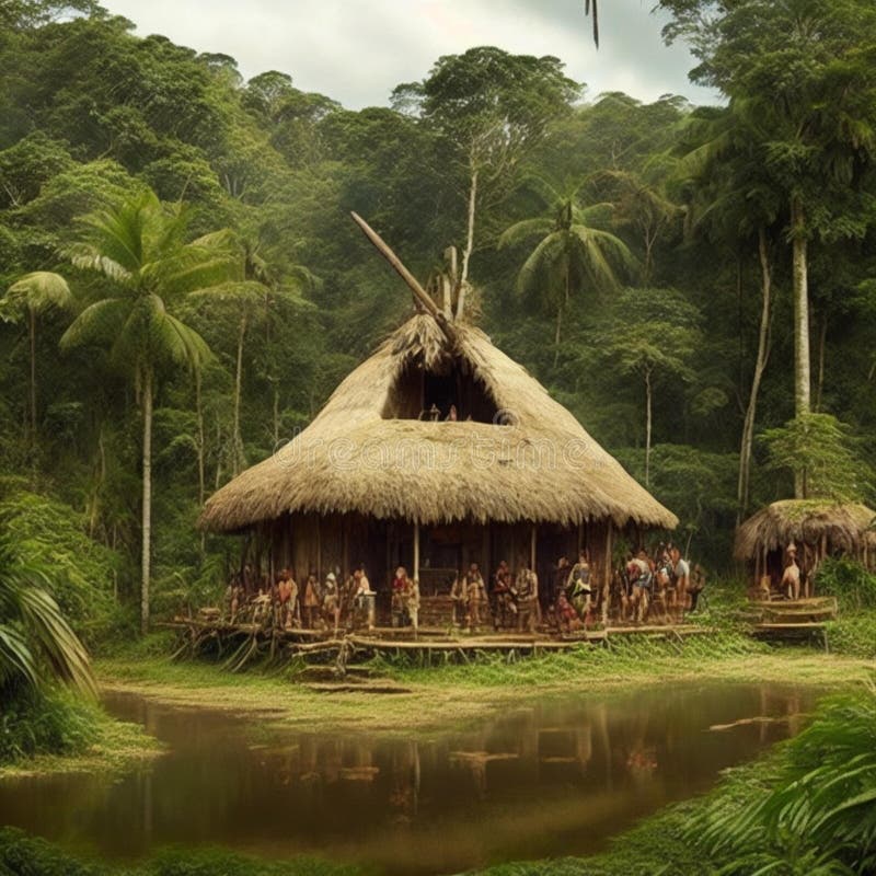 Indigenous Tribe in a Village Surrounded by Trees and Hollows. Stock ...