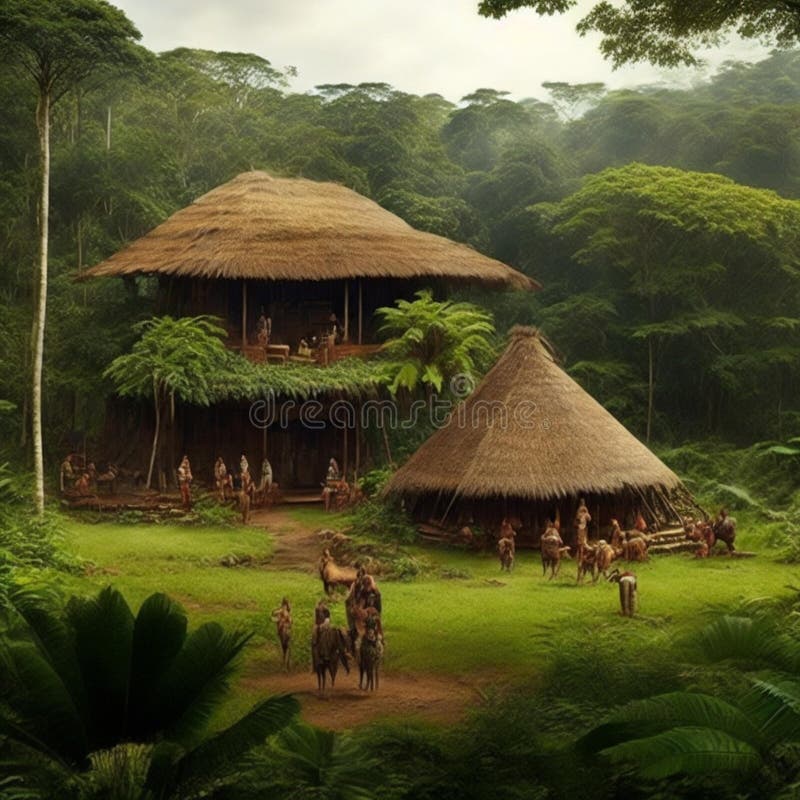 Indigenous Tribe in a Village Surrounded by Trees and Hollows. Stock ...