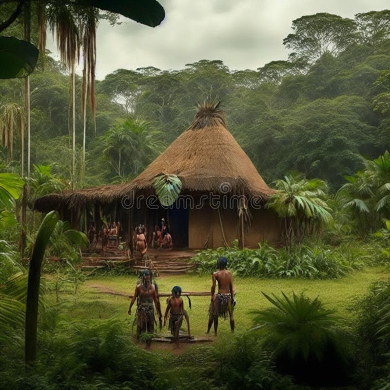 Indigenous Tribe in a Village Surrounded by Trees and Hollows. Stock ...