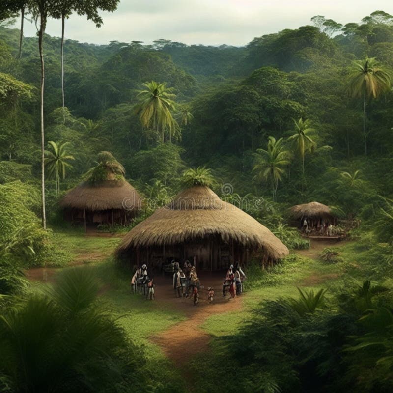Indigenous Tribe in a Village Surrounded by Trees and Hollows. Stock ...