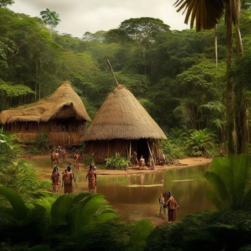 Indigenous Tribe in a Village Surrounded by Trees and Hollows. Stock ...