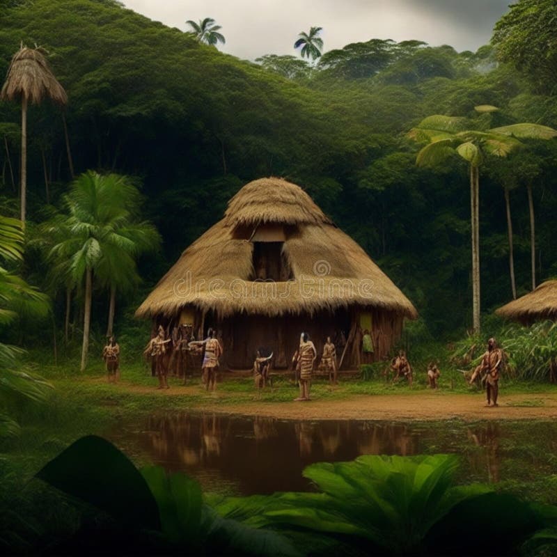 Indigenous Tribe in a Village Surrounded by Trees and Hollows. Stock ...