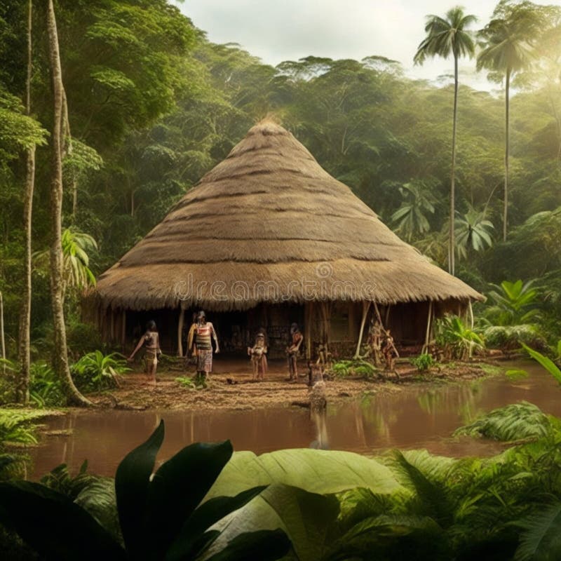 Indigenous Tribe in a Village Surrounded by Trees and Hollows. Stock ...