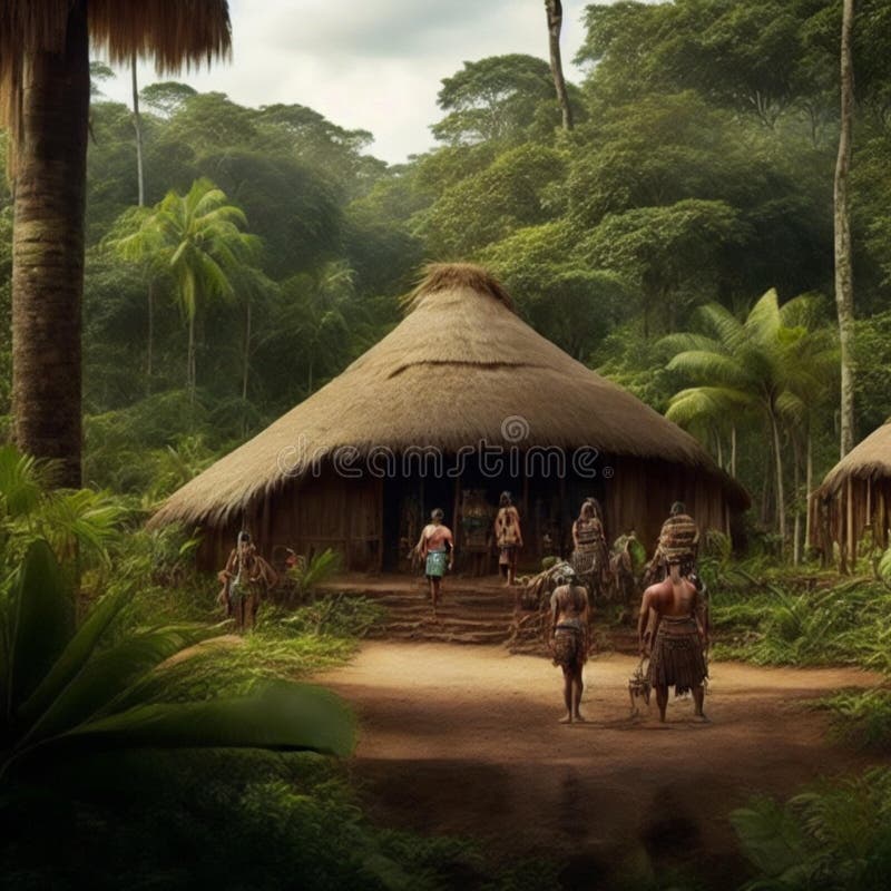 Indigenous Tribe in a Village Surrounded by Trees and Hollows. Stock ...