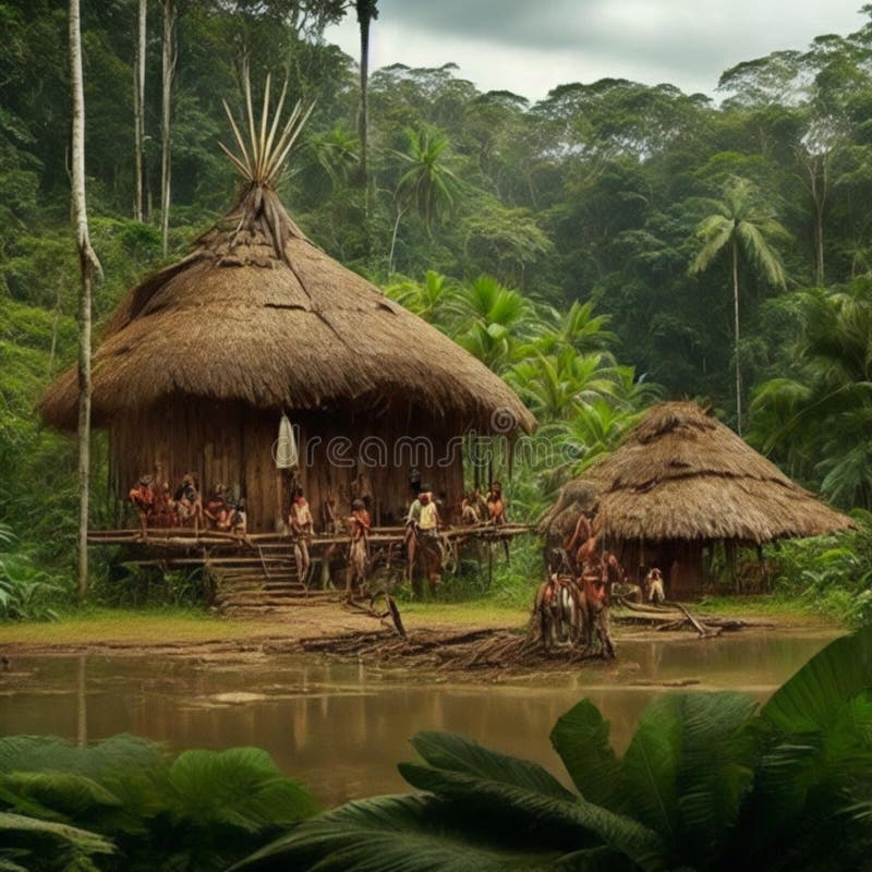 Indigenous Tribe in a Village Surrounded by Trees and Hollows. Stock ...