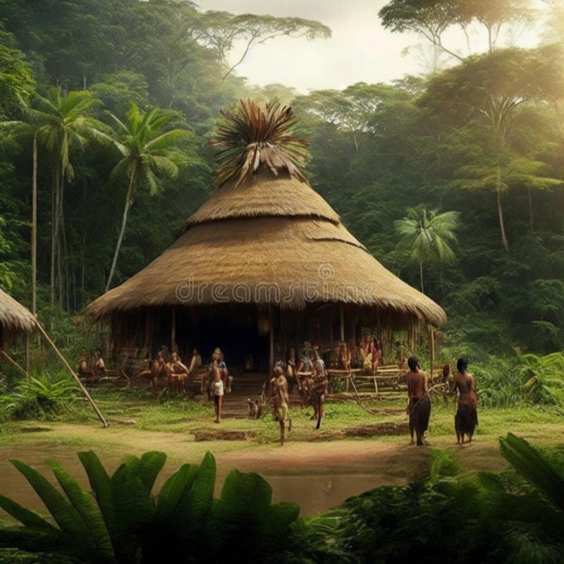 Indigenous Tribe in a Village Surrounded by Trees and Hollows. Stock ...
