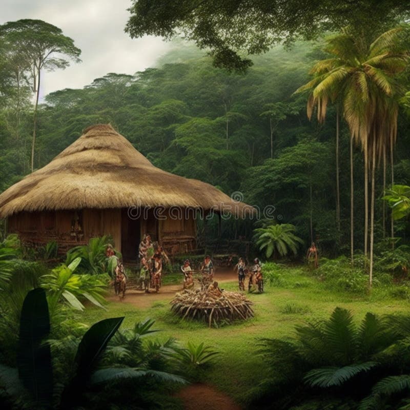 Indigenous Tribe in a Village Surrounded by Trees and Hollows. Stock ...