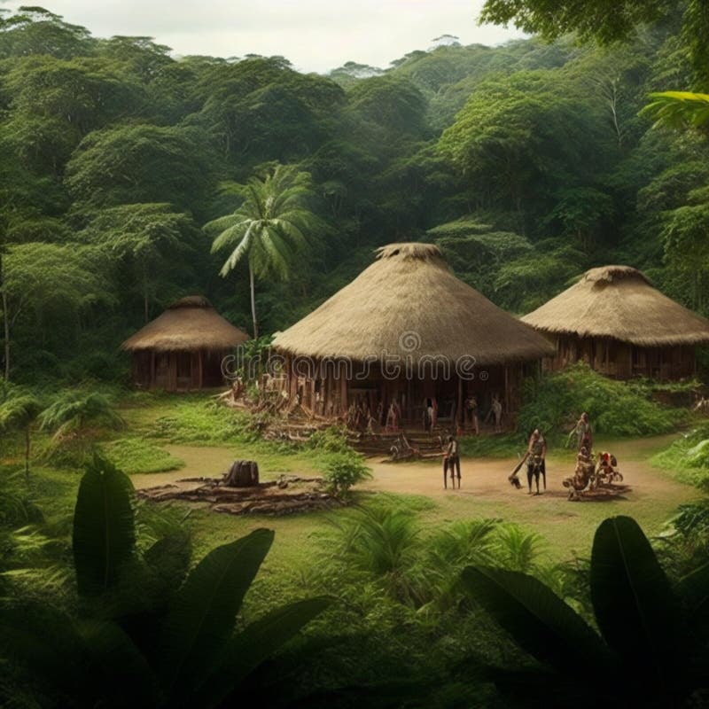 Indigenous Tribe in a Village Surrounded by Trees and Hollows. Stock ...