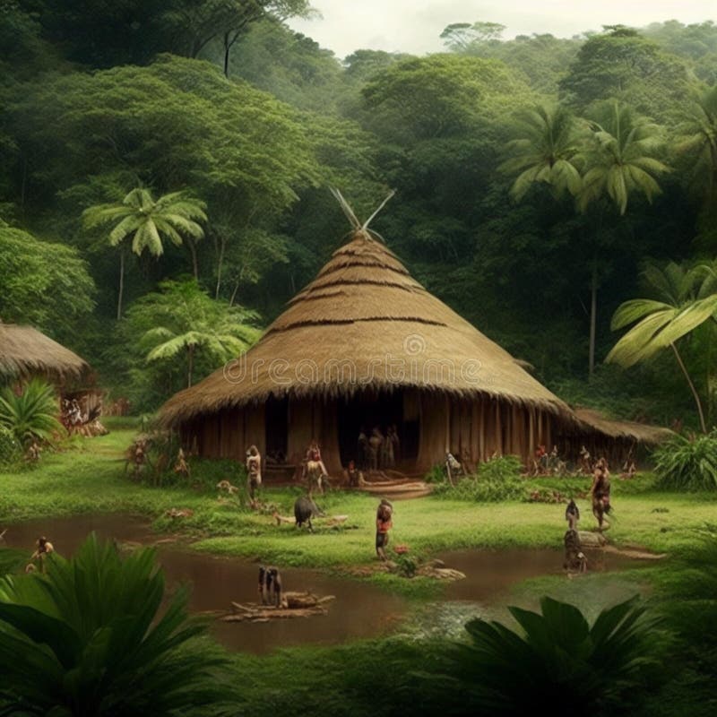 Indigenous Tribe in a Village Surrounded by Trees and Hollows. Stock ...