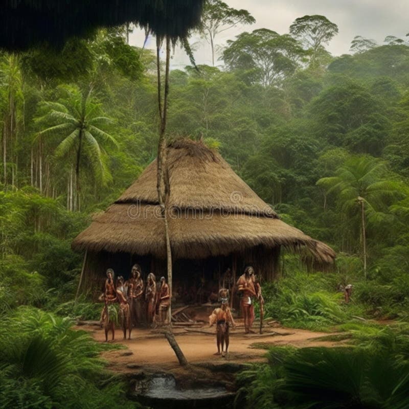Indigenous Tribe in a Village Surrounded by Trees and Hollows. Stock ...