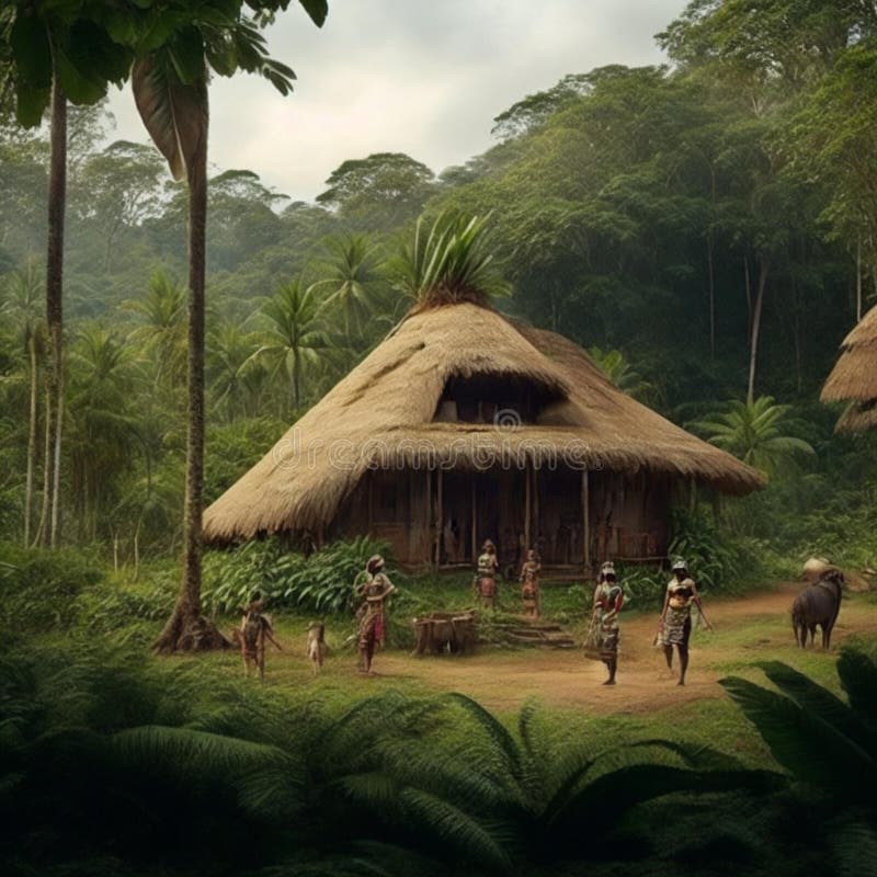 Indigenous Tribe in a Village Surrounded by Trees and Hollows. Stock ...