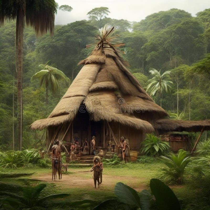 Indigenous Tribe in a Village Surrounded by Trees and Hollows. Stock ...