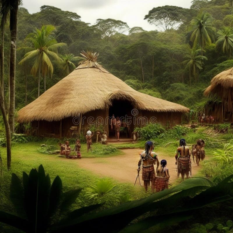 Indigenous Tribe in a Village Surrounded by Trees and Hollows. Stock ...