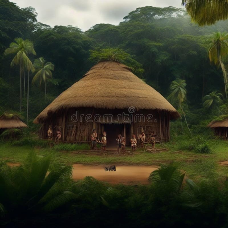 Indigenous Tribe in a Village Surrounded by Trees and Hollows. Stock ...