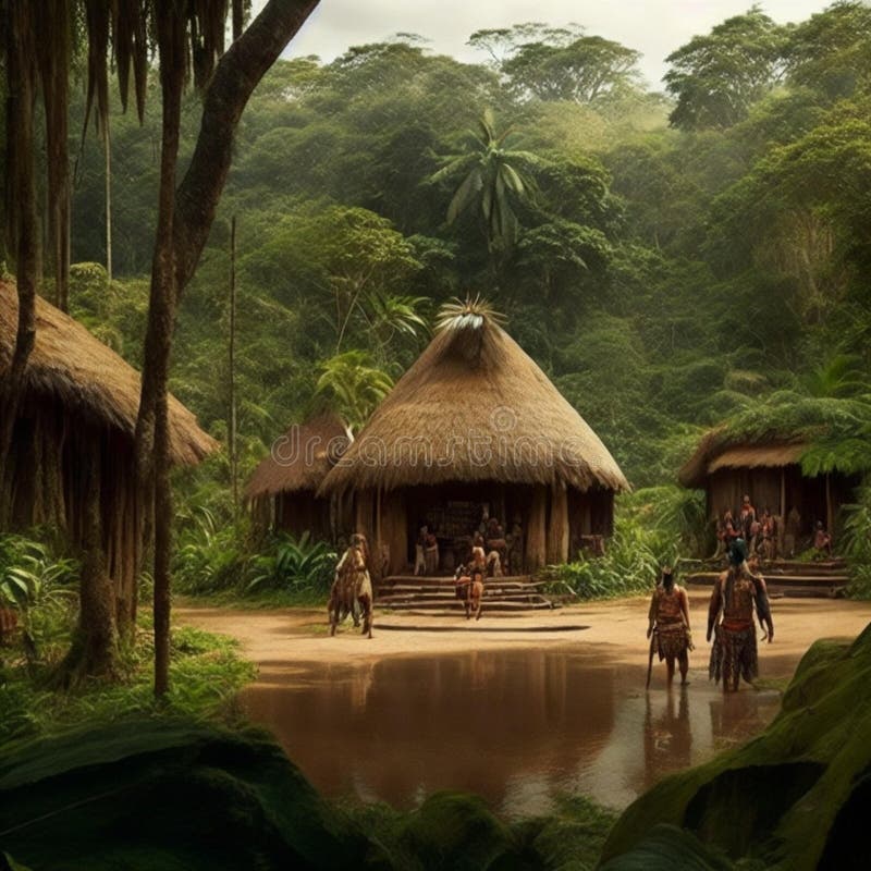 Indigenous Tribe in a Village Surrounded by Trees and Hollows. Stock ...