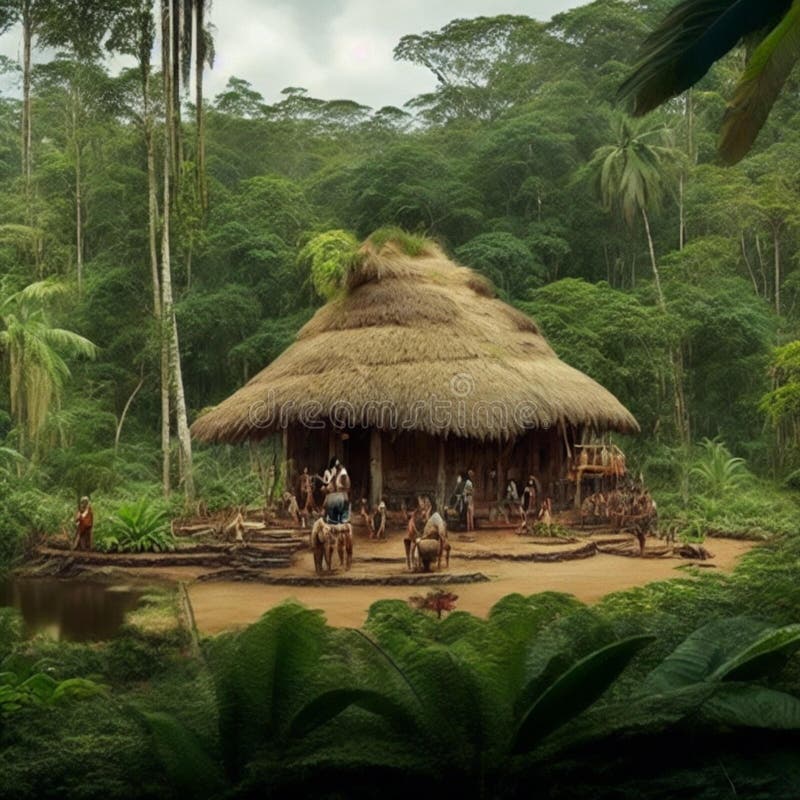 Indigenous Tribe in a Village Surrounded by Trees and Hollows. Stock ...